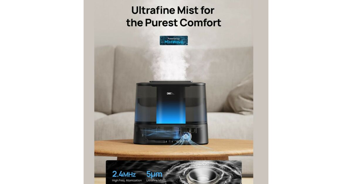 Ultrahangos légpárásító DREO 420S, Akár 25 m2, 300 ml/h, 4 l ...