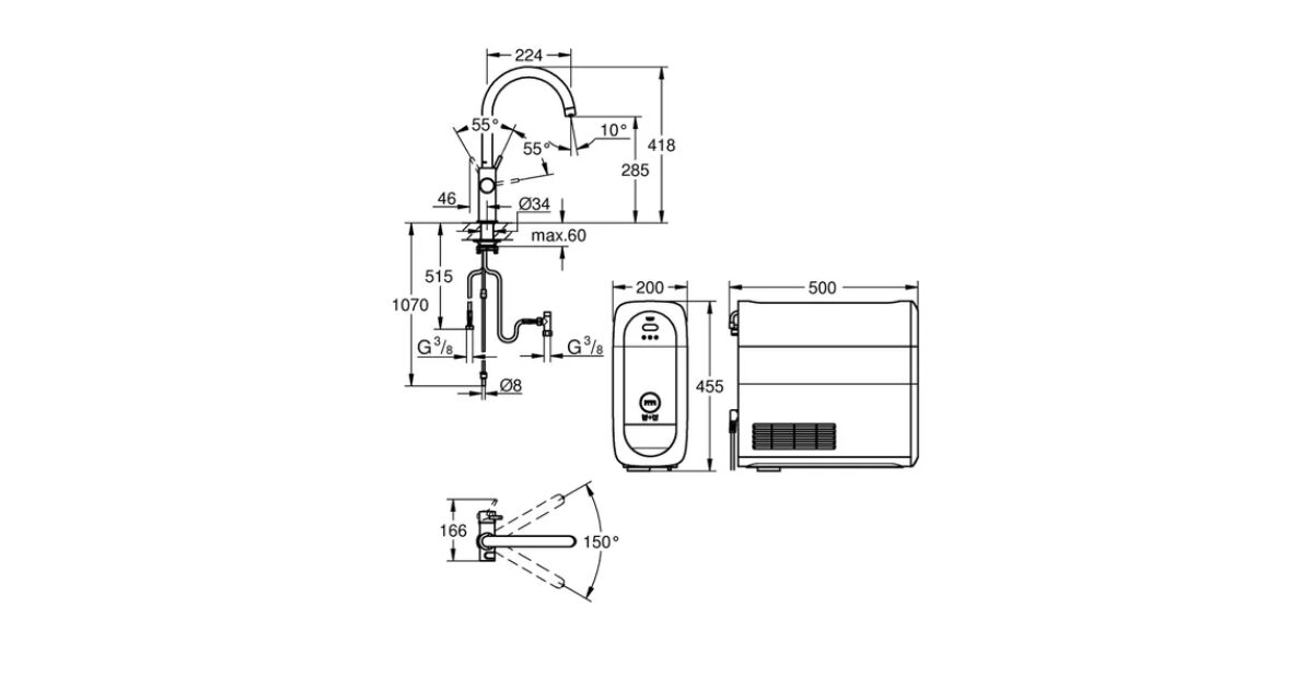 Grohe Blue Home konyhai csaptelep króm C-kifolyóval és kezdőkészlettel ...