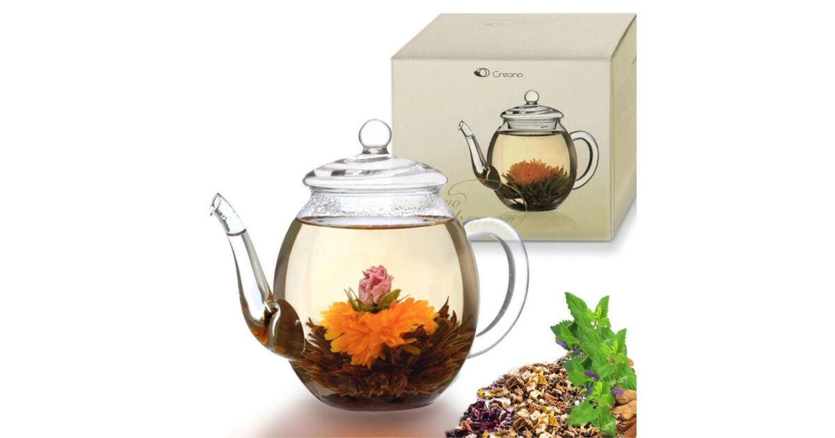 Ceainic din sticla Creano cu capac, 500 ml, rezistent la caldura ...
