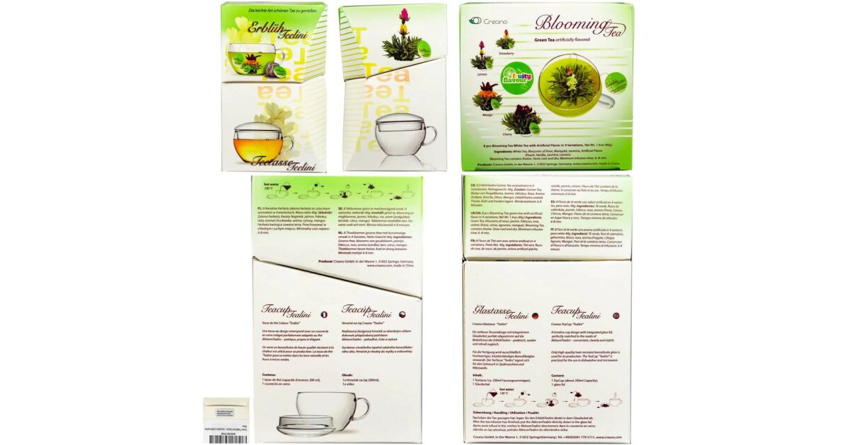 Set cadou ceai infloritor Creano Teelini, cana sticla 200 ml cu capac ...