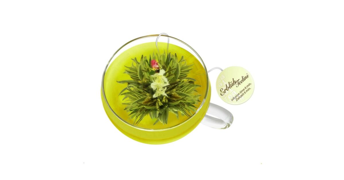 Set cadou ceai infloritor Creano Teelini, cana sticla 200 ml cu capac ...