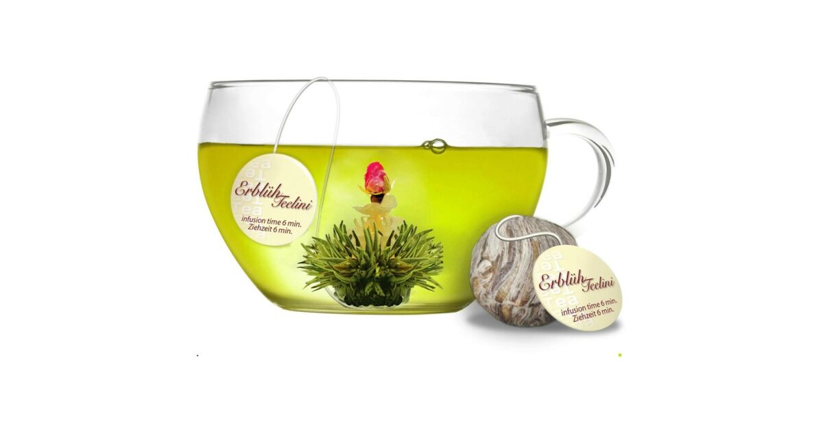 Set cadou ceai infloritor Creano Teelini, cana sticla 200 ml cu capac ...