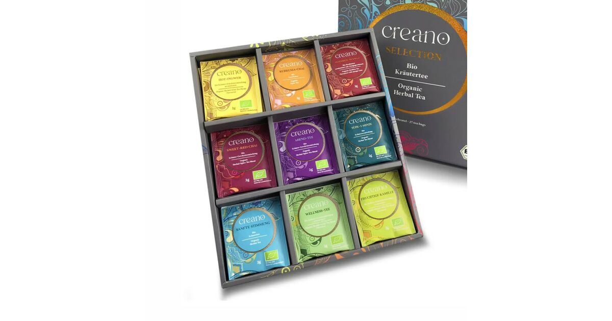 Set cadou ceai bio Creano Organic Herbal Tea, 27 plicuri, 9 sortimente ...