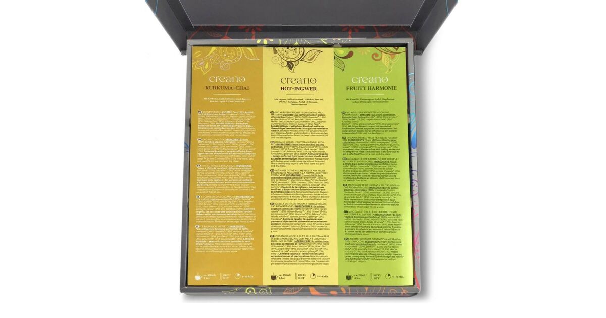Set cadou ceai bio Creano Organic Herbal Tea, 27 plicuri piramida, 9 ...