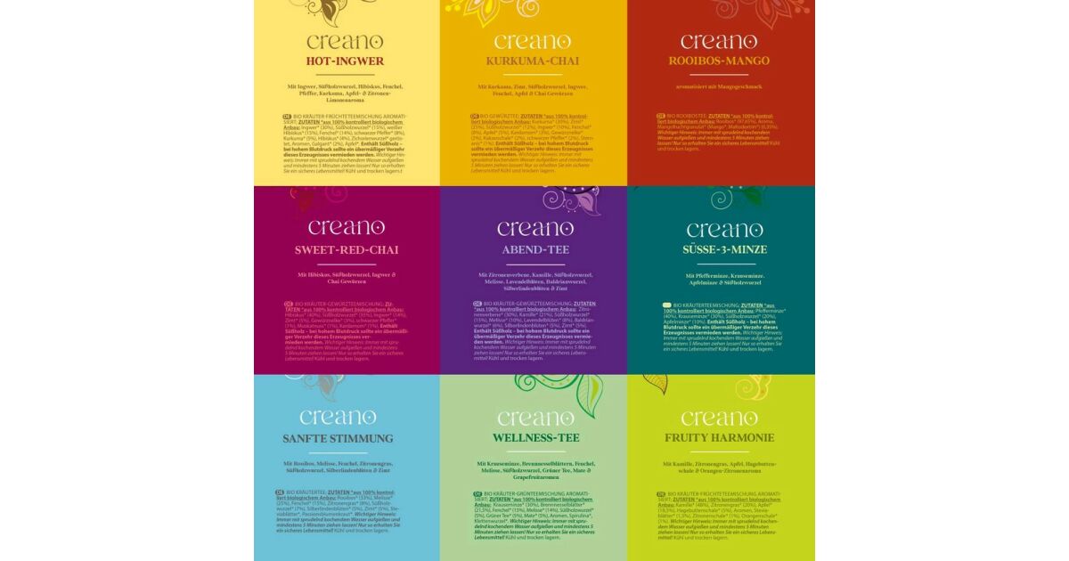 Set cadou ceai bio Creano Organic Herbal Tea, 27 plicuri piramida, 9 ...