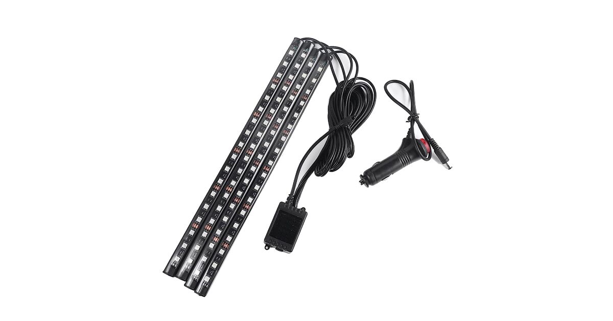 Set 4 benzi 9 LED cu lumina ambientale pentru auto si telecomanda RGB ...