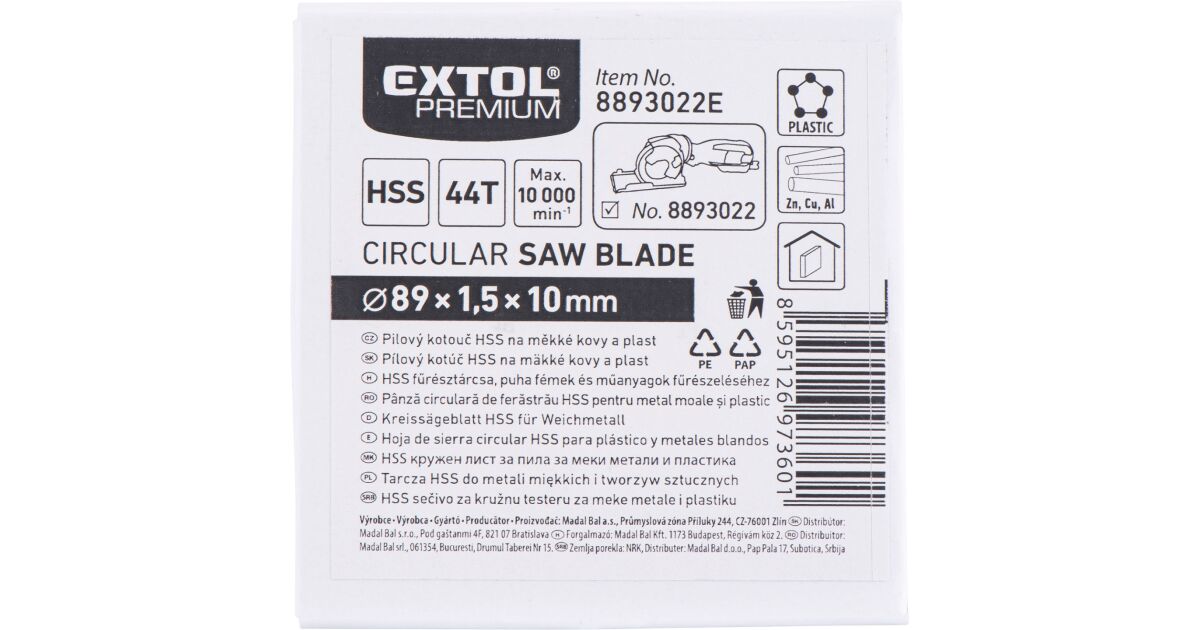 Disc circular HSS, EXTOL PREMIUM, 8893022E, 89mm, 44T | Pepita.com