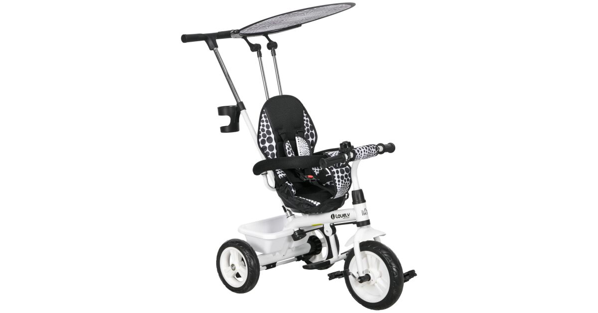 HOMCOM Gyerek Tricikli Tolófogantyúval, Napellenzővel, Biztonsági ...