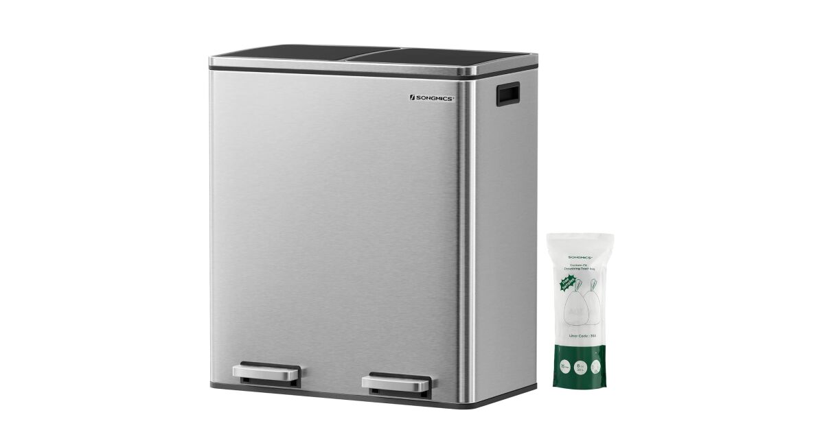 Cos de gunoi din inox cu 2 compartimente colectare selectiva, cu galeti ...