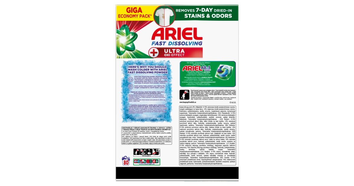 Ariel Pudră de spălat + Ultra OXI Power Effect 80 pentru spălare 4.4 kg ...