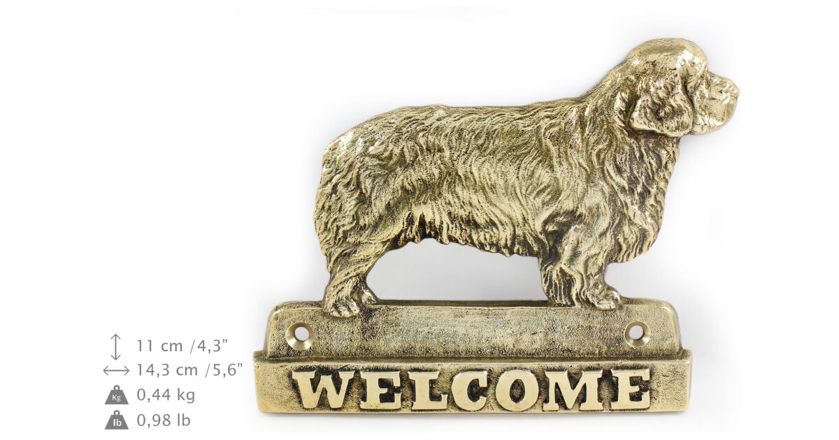 Clumber spániel - ajtótábla kutyával, sárgaréz üdvözlőtábla, egyedi ...