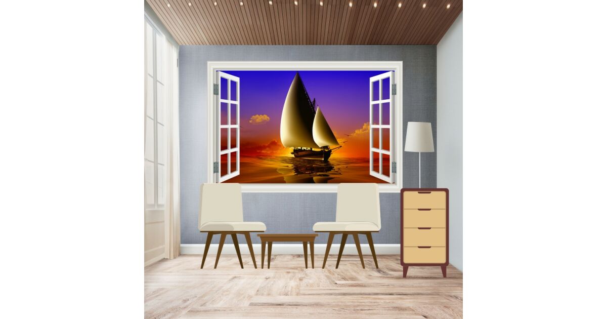 Öntapadós tapéta Window Cruise, jacht, naplemente, 250 x 170 cm | Pepita.hu