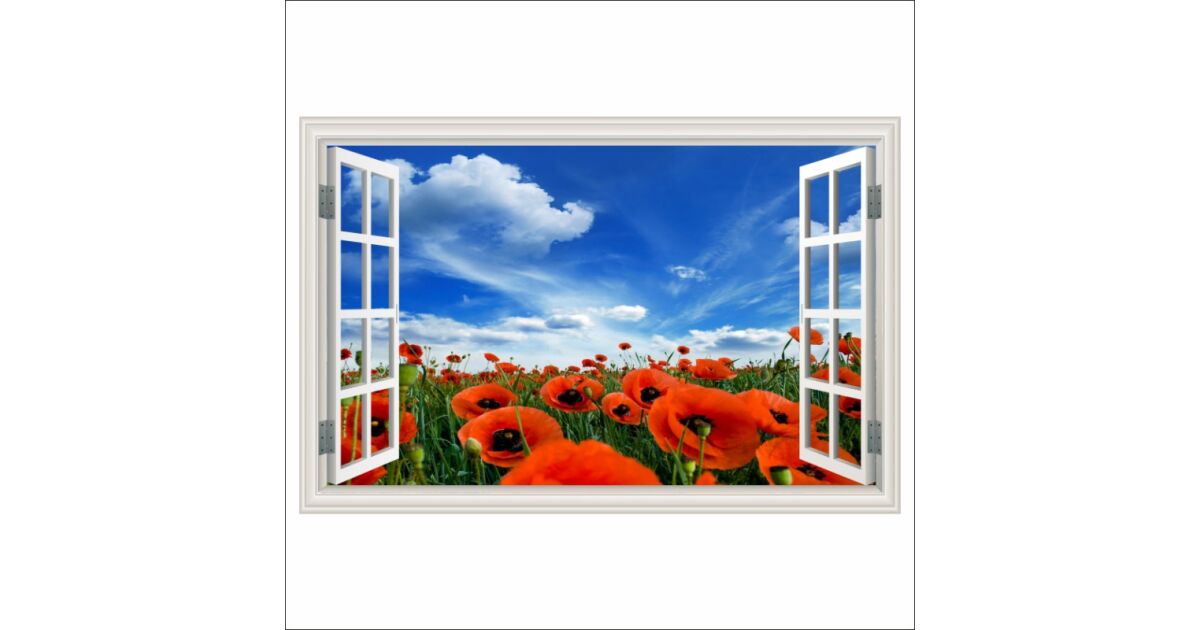 Öntapadós fotótapéta Window Poppies in the field, nyári, 180 x 120 cm ...