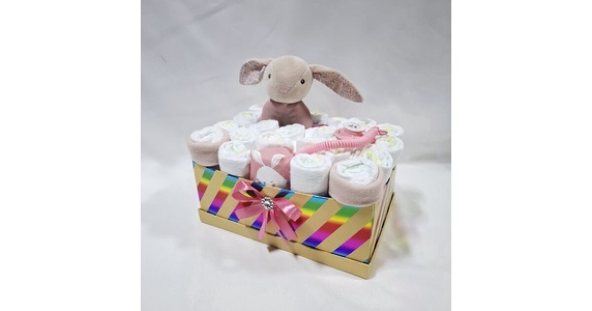 Nyuszika baba box, pelenkatorta 2-5 kg pelenkatorony, babaváró csomag ...