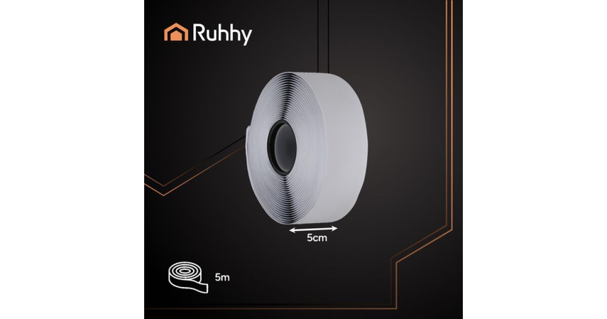 Banda Velcro autoadezivă RUHHY, 5m x 5cm, negru | Pepita.com