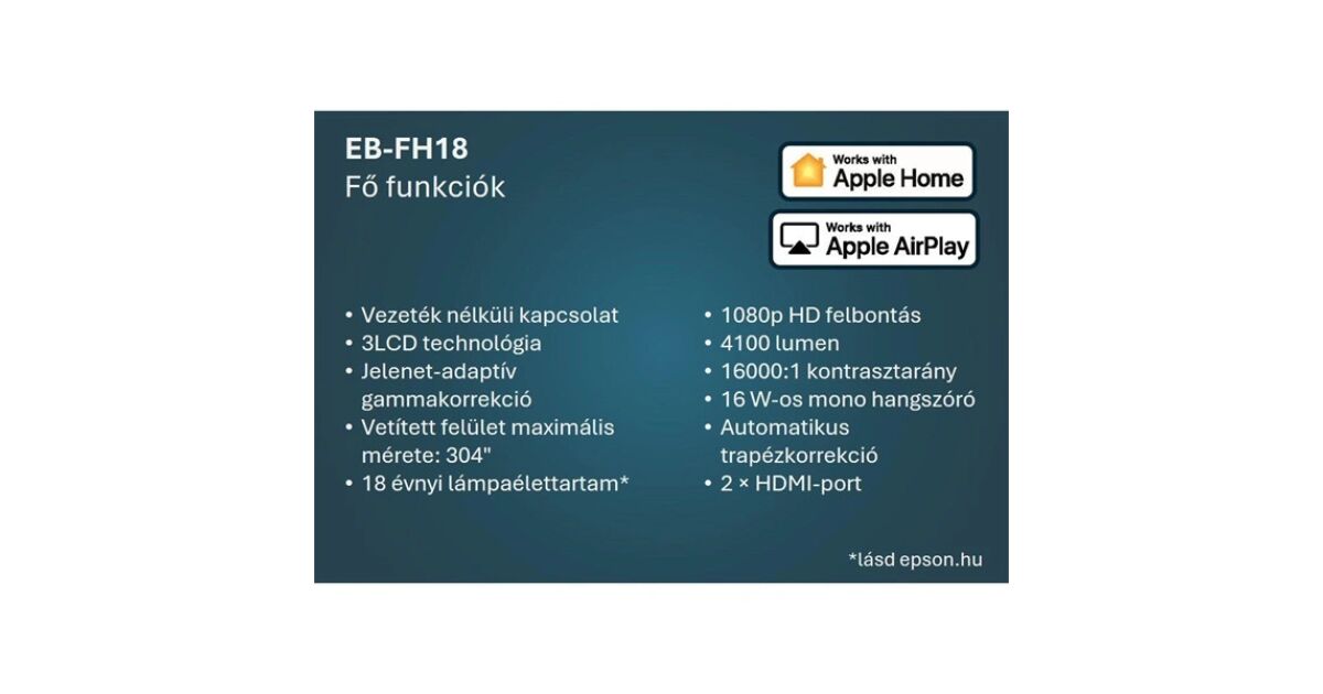Epson EB-FH18 Full HD 4100AL HDMI/USB/WiFi/Apple AirPlay 2 3LCD ...