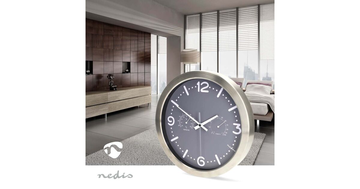 NEDIS PRÉMIUM Falióra hőmérséklet és páratartalom mérővel, Átmérő: 300 ...