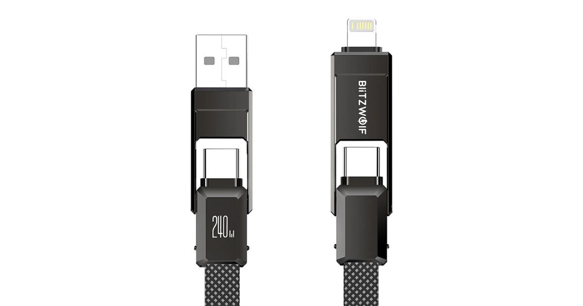 BlitzWolf BW-HDC7 4 az 1-ben USB-C+USB+Lightning kábel, 240W, 1.2m ...