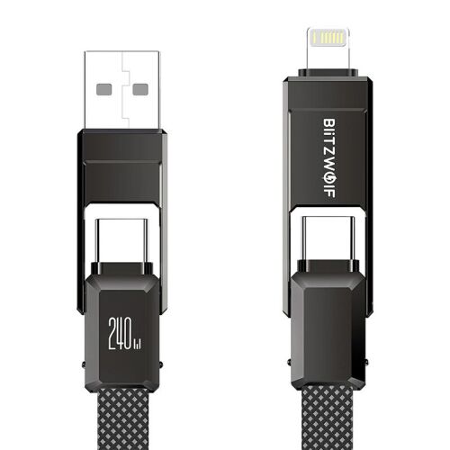 BlitzWolf BW-HDC7 4 az 1-ben USB-C+USB+Lightning kábel, 240W, 1.2m ...