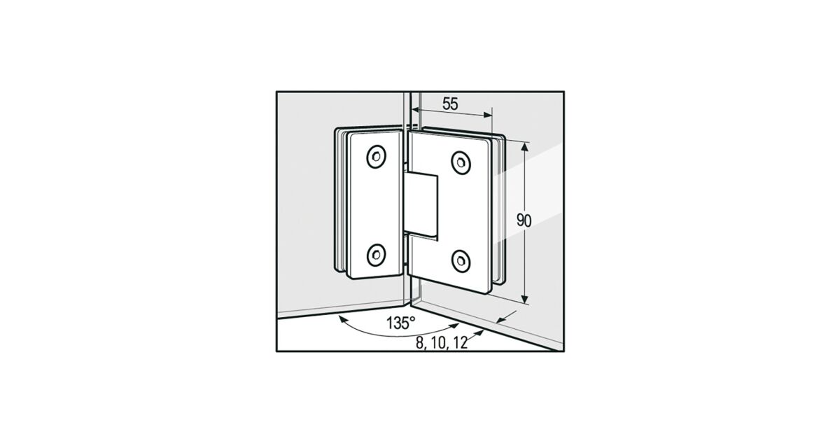 Shower cabin glass door hinge, EmaConstruct, glass-to-glass connection ...