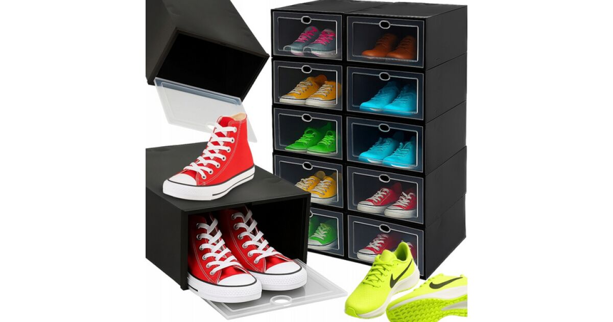 Modulárny úložný box na topánky, čierny, priestranný, 10 ks 33 × 23 × ...