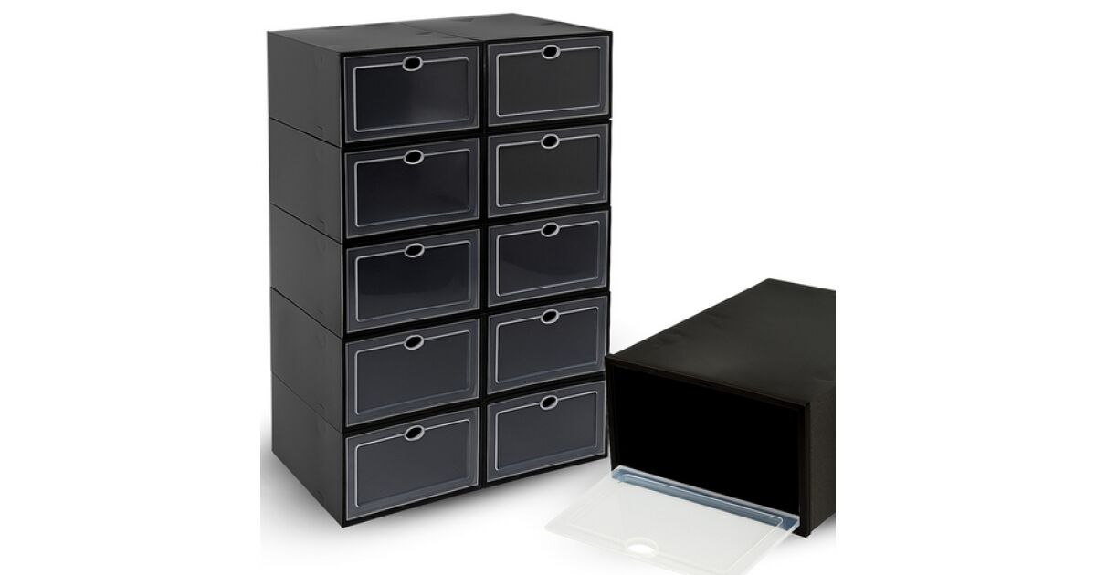 Modulárny úložný box na topánky, čierny, priestranný, 10 ks 33 × 23 × ...
