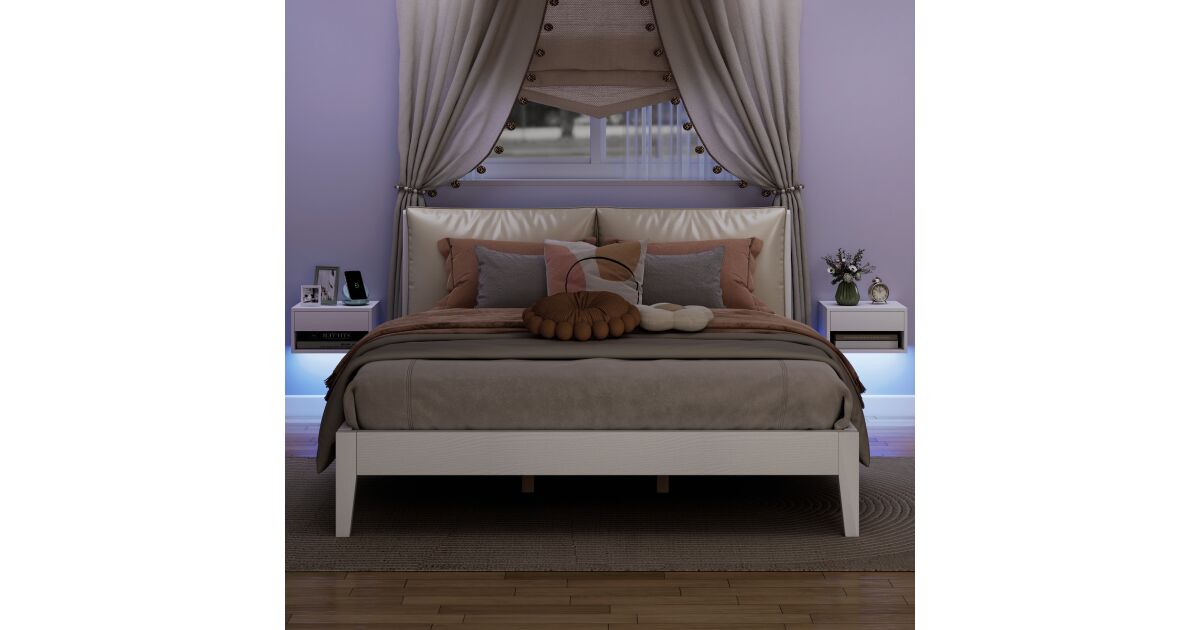 HOMCOM Set 2 Noptiere Suspendate cu LEDuri RGB Integrate și Reglabile ...