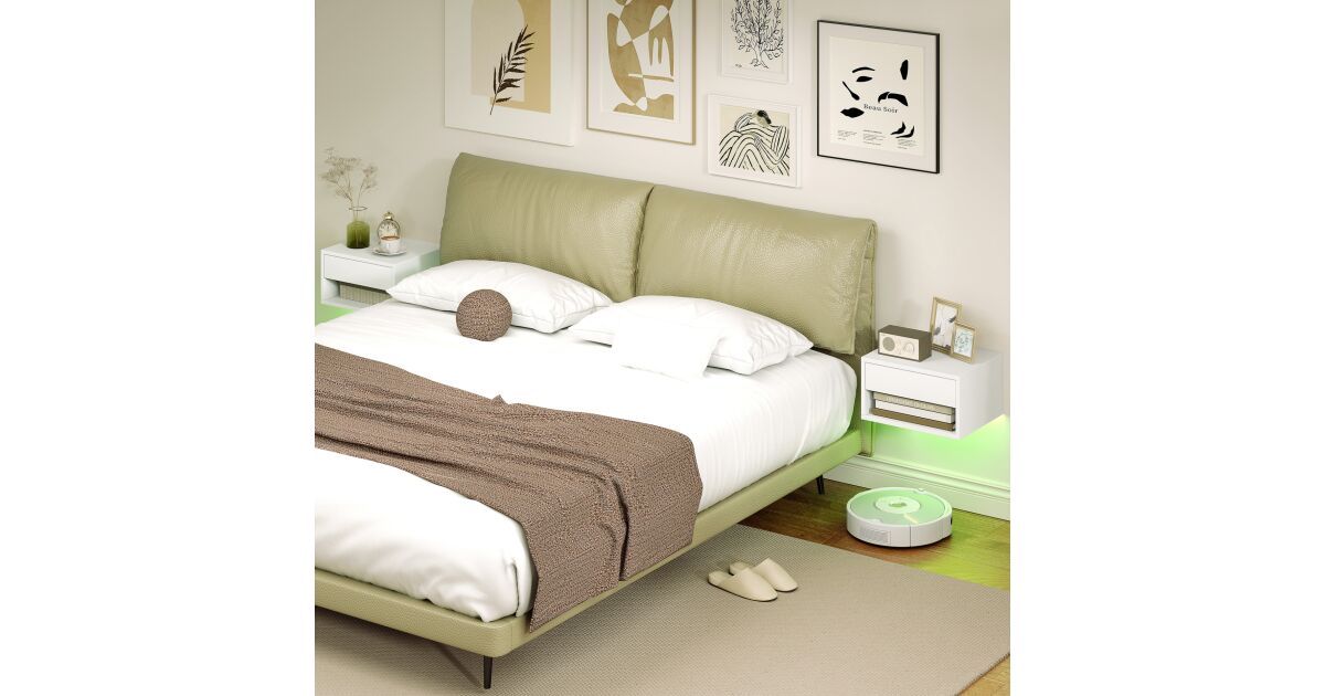 HOMCOM Set 2 Noptiere Suspendate cu LEDuri RGB Integrate și Reglabile ...