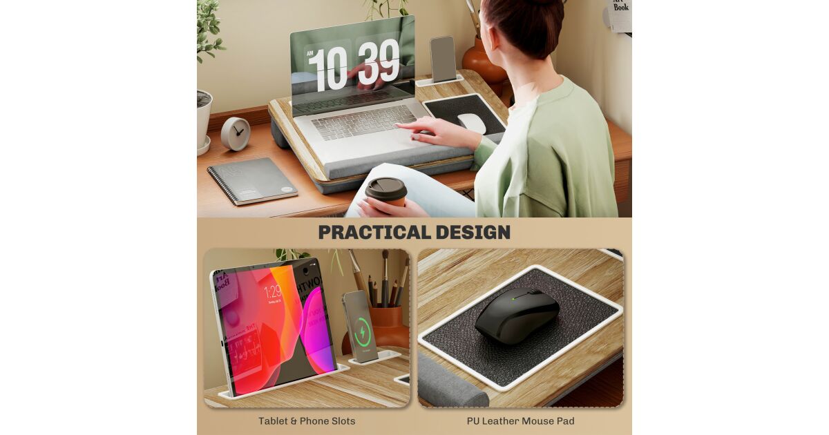 HOMCOM 15,6-os laptop tartó egérpaddal és csuklótámasszal, hordozható ...