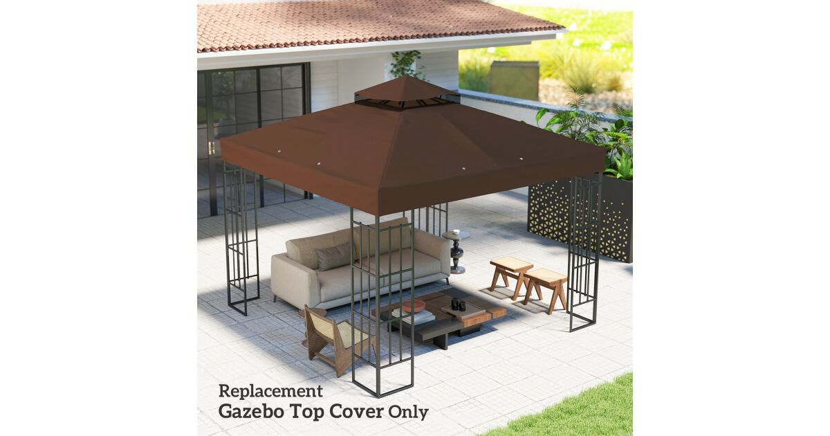 Outsunny Copertină pentru Foișor de Grădină 3x3m UPF30+ cu 2 Niveluri ...