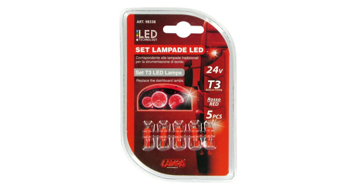 Lampa 24V-os, 1 LED - T3 - W2x4,6d - 5 db/Blister - Piros | Pepita.hu