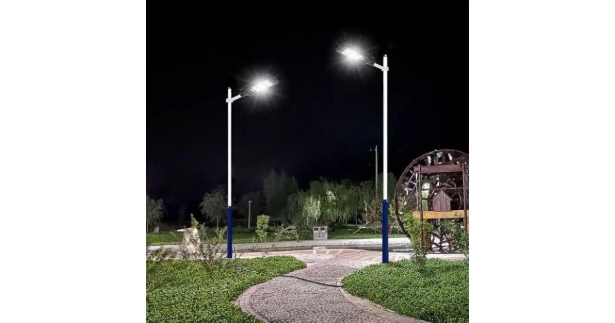 Napelemes utcai lámpa 100 W, mozgásérzékelővel, hideg fehér fény (6500 ...