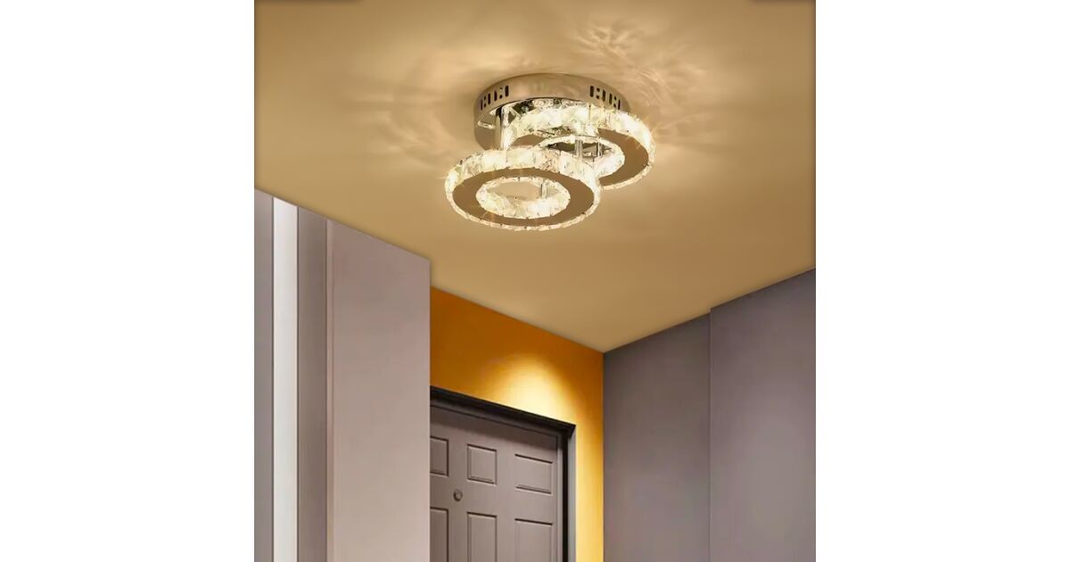 Lustra LED cu cristal ROYALO ROTONDA 26W, 2 Cercuri, lumina Rece/Calda ...