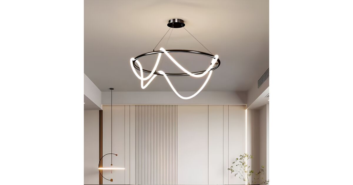 Lustra LED DIVINO Negru 91W cu Tub Silicon Flexibil, Diametru 60cm ...