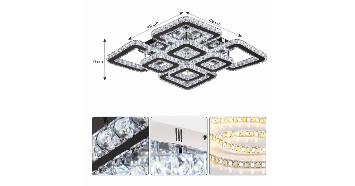 Lustra LED cu telecomanda si cristal QUADRIA SUPREMO RGB 168W, 8 ...