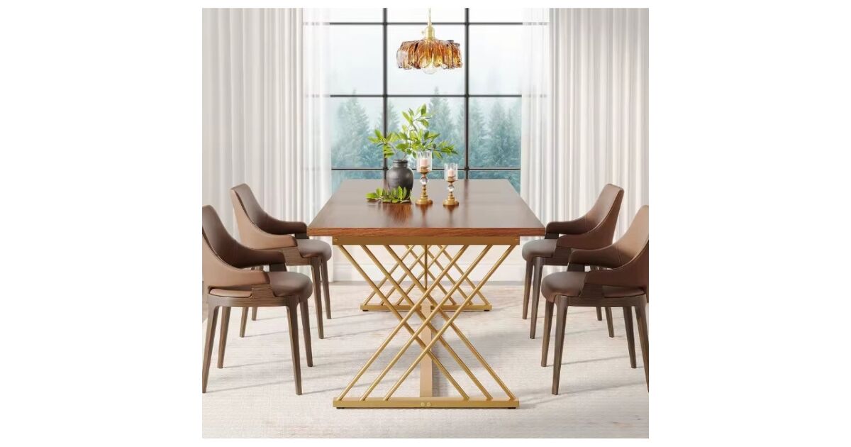Masa Decor Living/ Hol, Model Darhaki nuc/ auriu, textura lemnoasa, 160 ...
