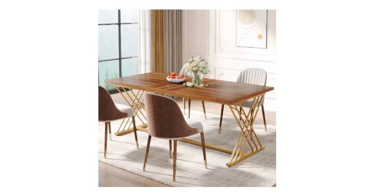 Masa Decor Living/ Hol, Model Darhaki nuc/ auriu, textura lemnoasa, 160 ...