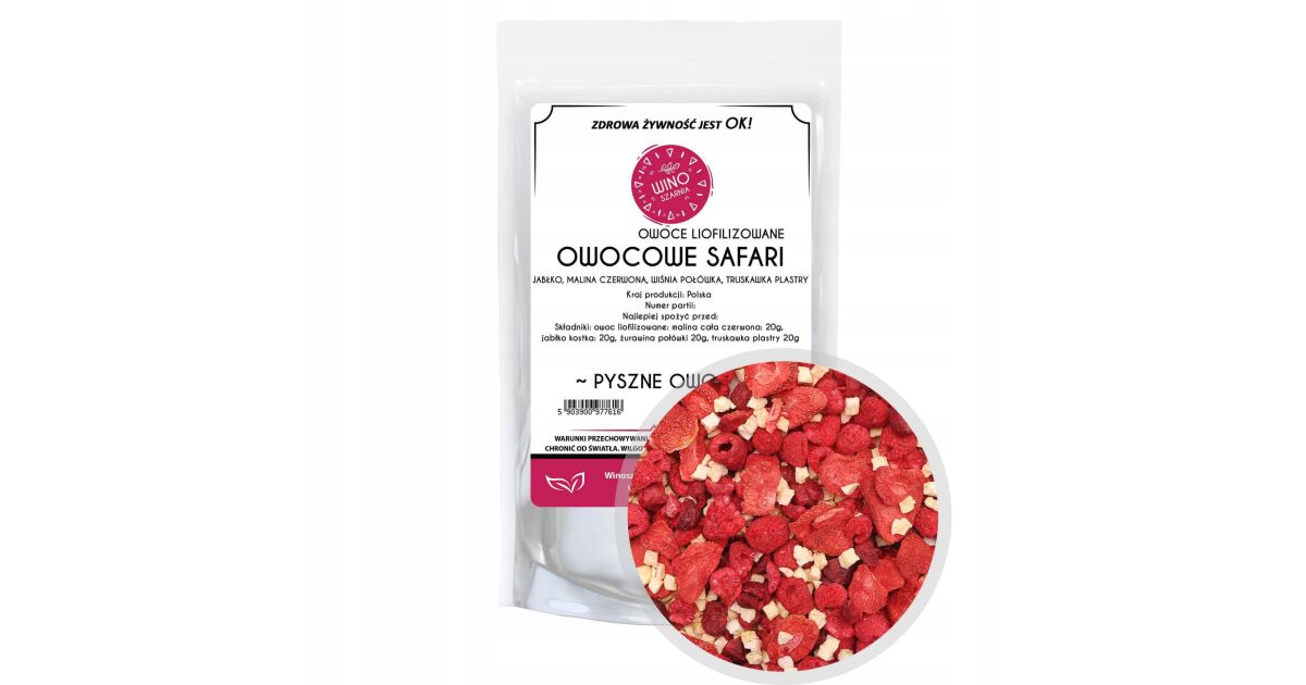 Fruit Safari liofilizált keverék alma-málna-eper-cseresznye 80g Doypack ...