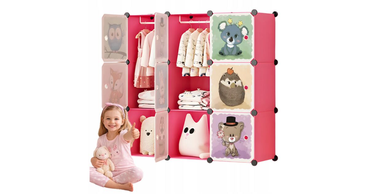 HÖGLER Dulap modular Push-Fit pentru copii cu animale, roz 109 x 109 cm ...