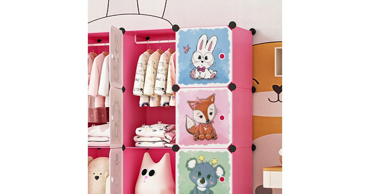 HÖGLER Dulap modular Push-Fit pentru copii cu animale, roz 109 x 109 cm ...