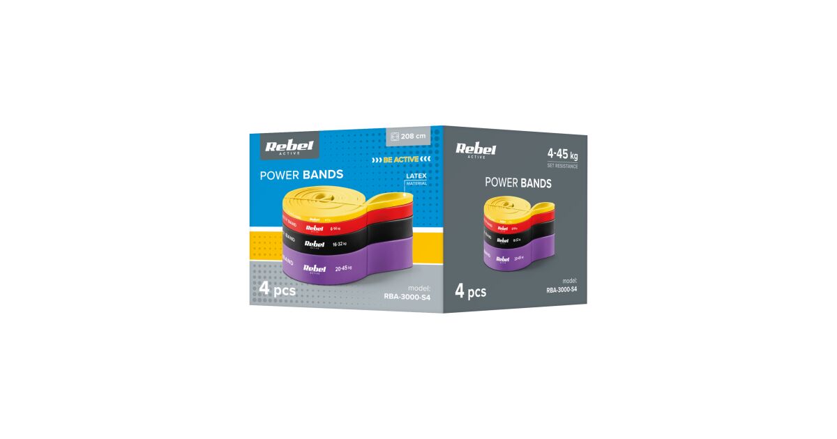 Set 4 benzi elastice REBEL ACTIVE POWER BAND, latex, 4-45KG | Pepita.com