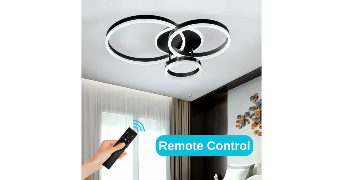 Lustra LED cu telecomanda LT511/30+40+50BK, 94W, 3 Cercuri, lumina Rece ...