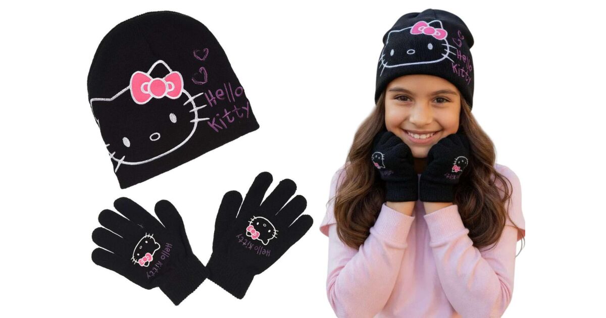 HELLO KITTY Hello Kitty téli kötött sapka kesztyű szett/2db 3-6 év ...