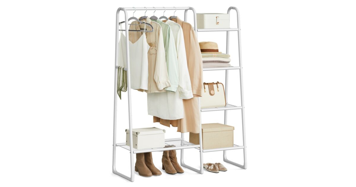 SONGMICS Kleiderständer, mit Kleiderstange und 5 Ablageflächen 40×101× ...