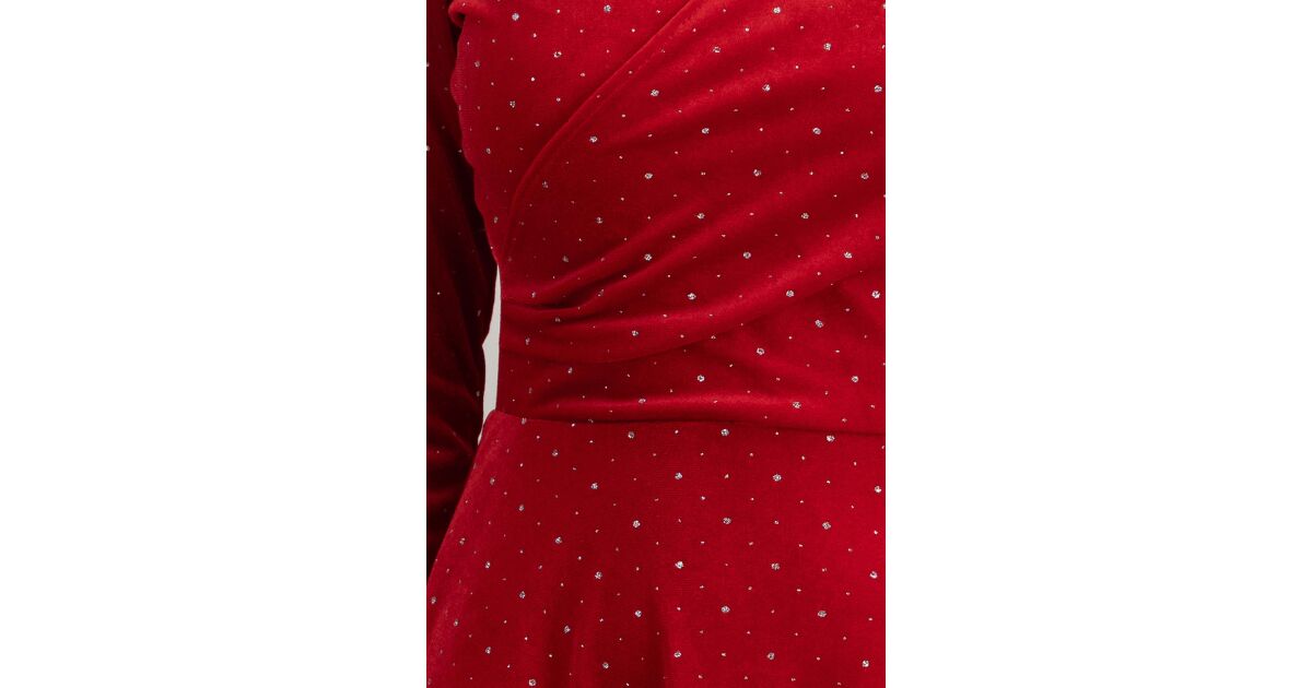 Rochie scurtă de catifea cu sclipici, croială mulată și decolteu ...