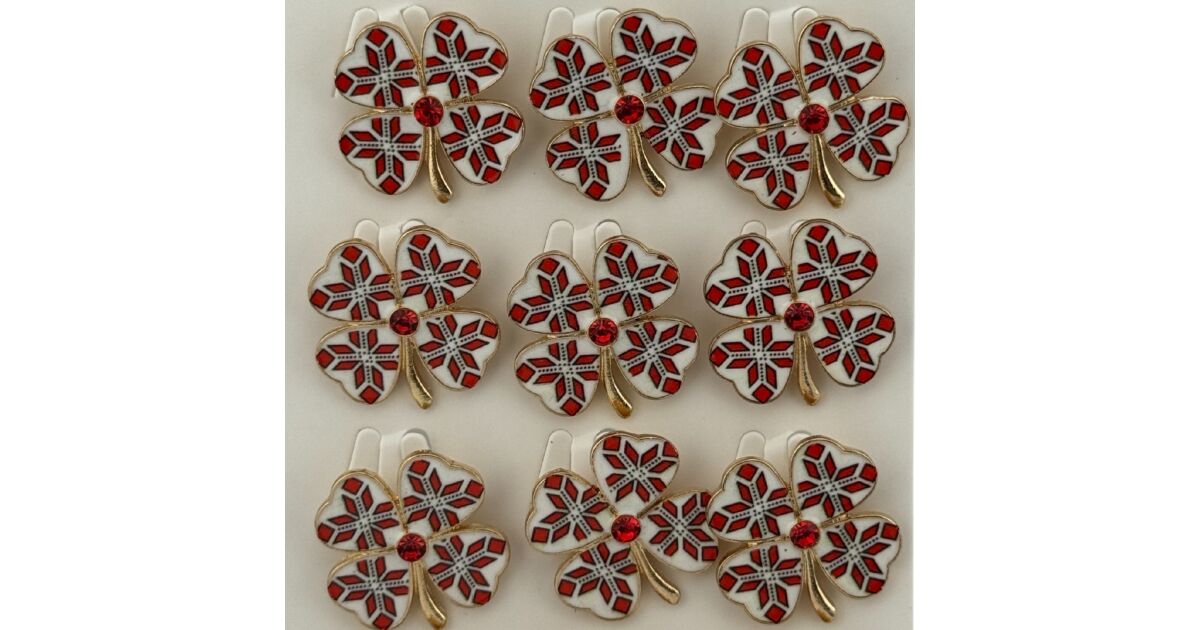 Set de 12 broșe Martisor de primăvară, Jolie, model trifoi tradițional ...