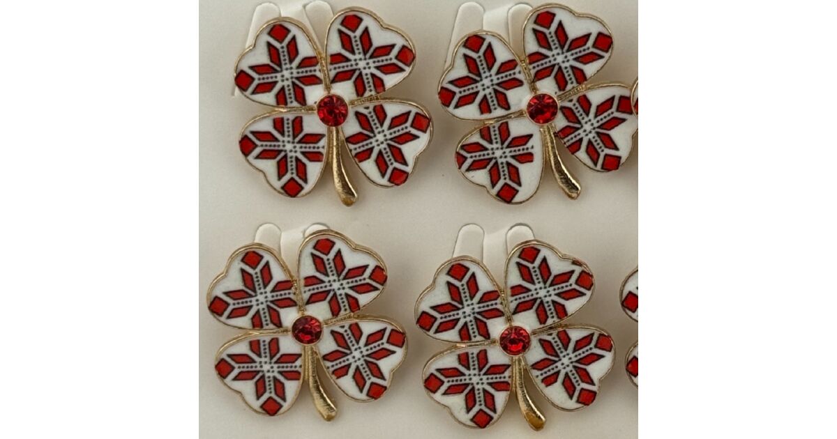 Set de 12 broșe Martisor de primăvară, Jolie, model trifoi tradițional ...