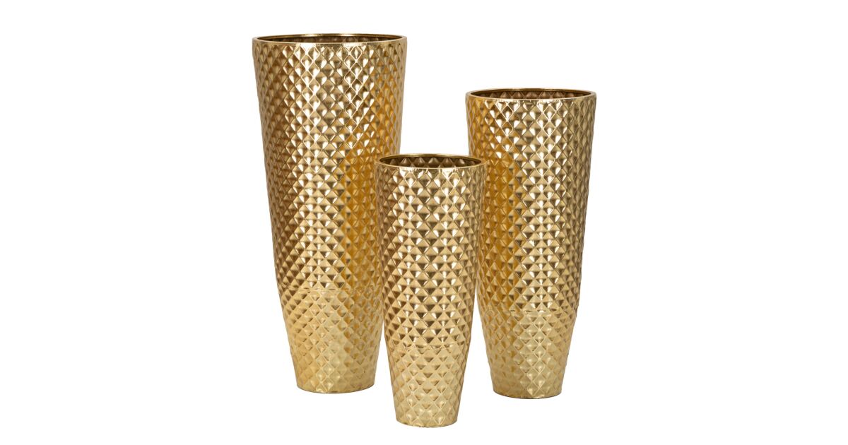 Goldfarbener Metallblumentopf Ø 48x110-40x93-33x77 cm. | Pepita.com