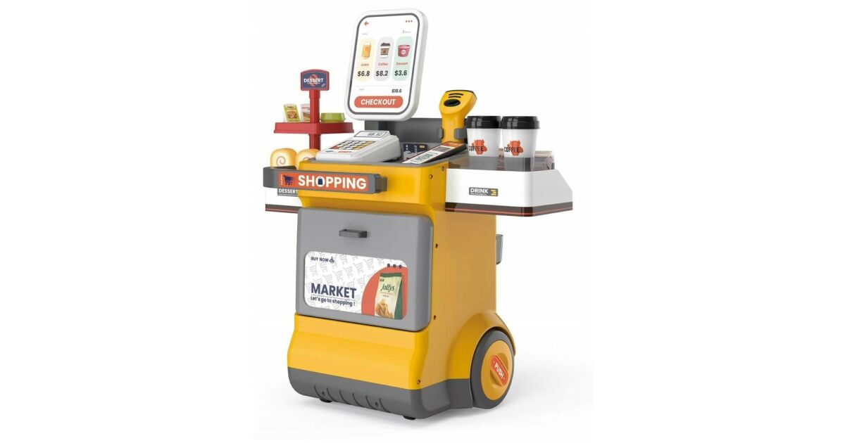 Set magazin pentru copii cu lada si roti, sunete, rafturi multiple ...