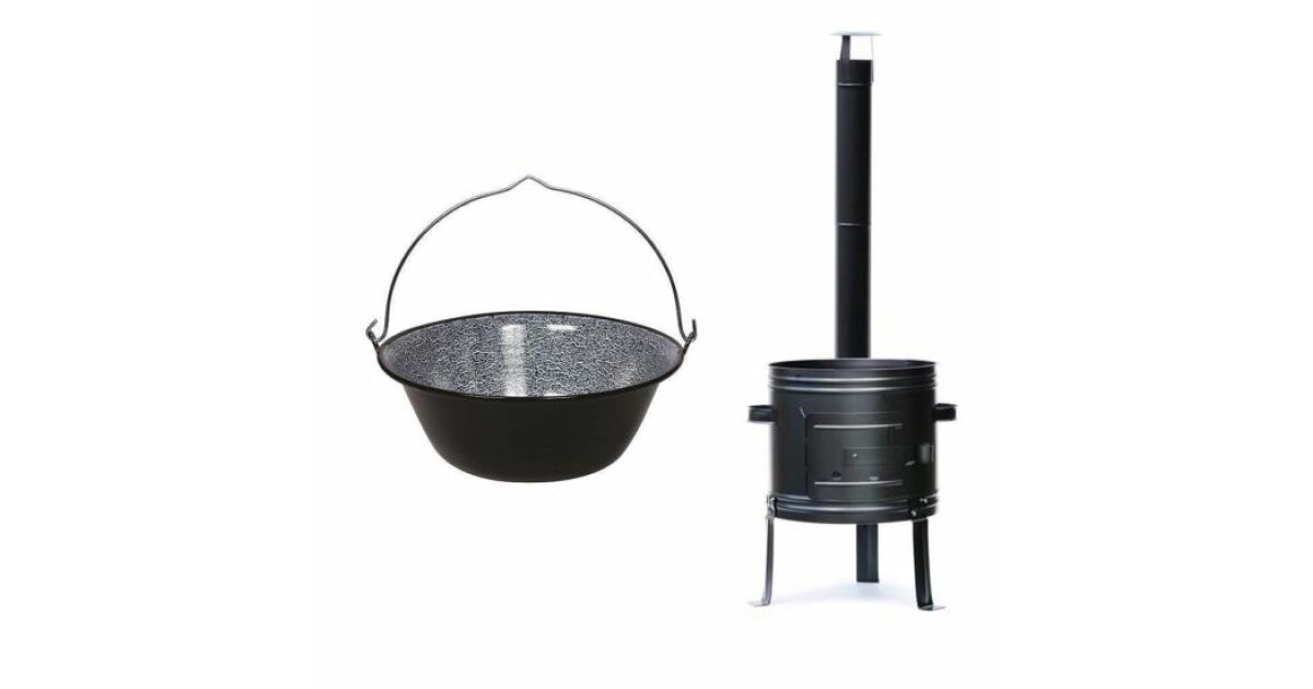 Soba cu ceaun emailat 30 L, țeavă de scurgere, cot, 50x67 cm, Perfect ...